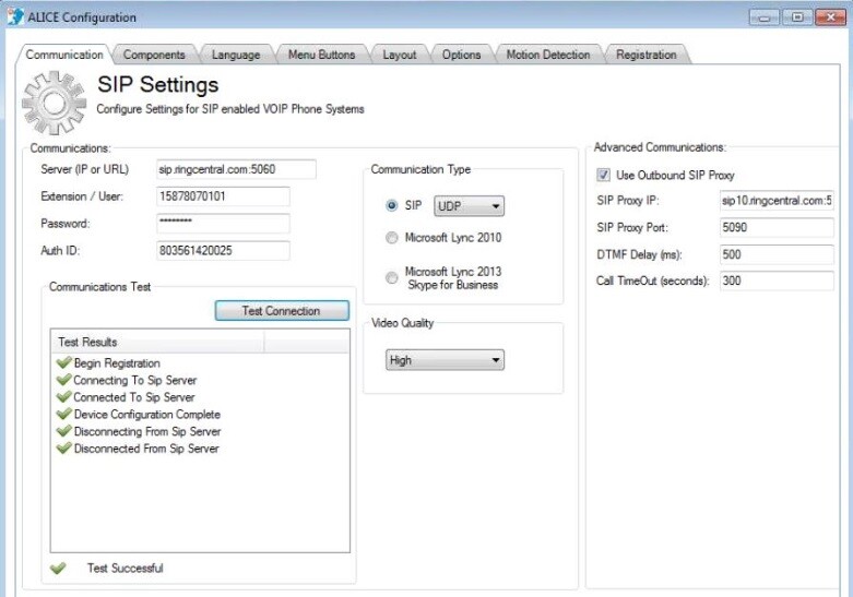 Configuring Ring Central SIP Settings for the ALICE Directory