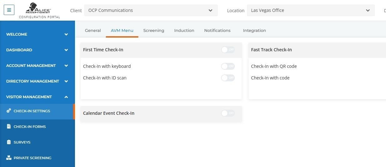 ALICE Portal – AVM Menu Tab