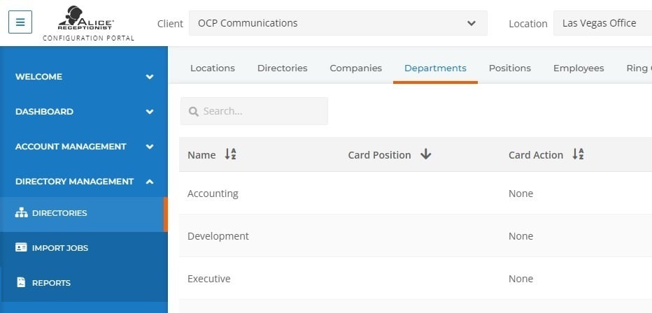 ALICE Portal – Departments Tab