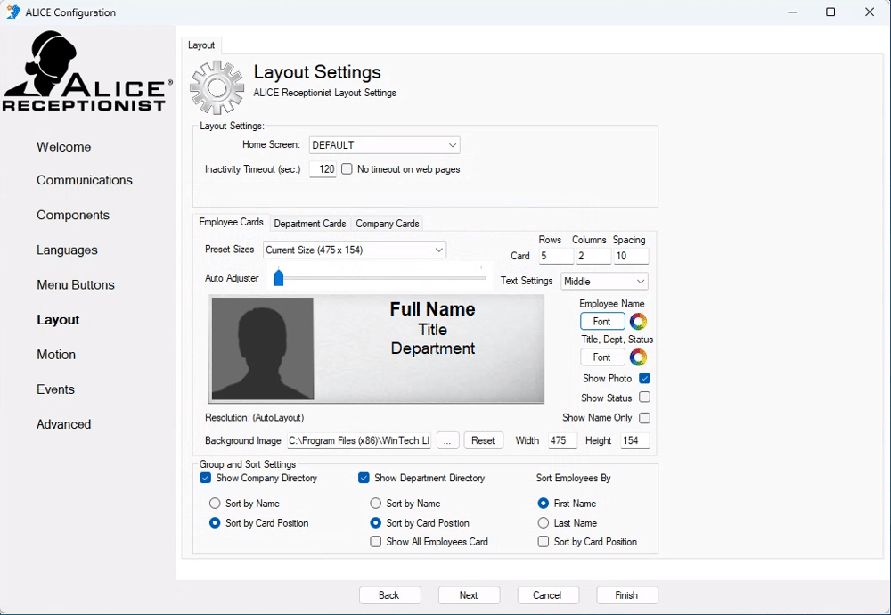 ALICE Directory – Tool Layout Tab
