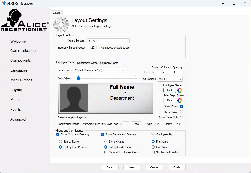 ALICE Directory – Tool Layout Tab