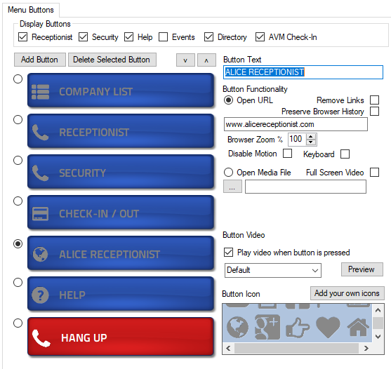 ALICE Directory – Menu Buttons Tab